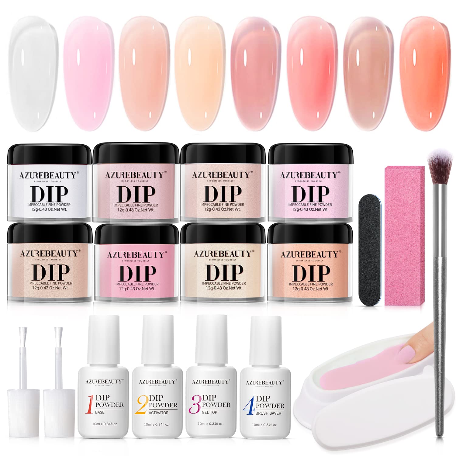 AZUREBEAUTY Dip Powder Nail Kit Starter 8 Translucent Nude White Pink ...