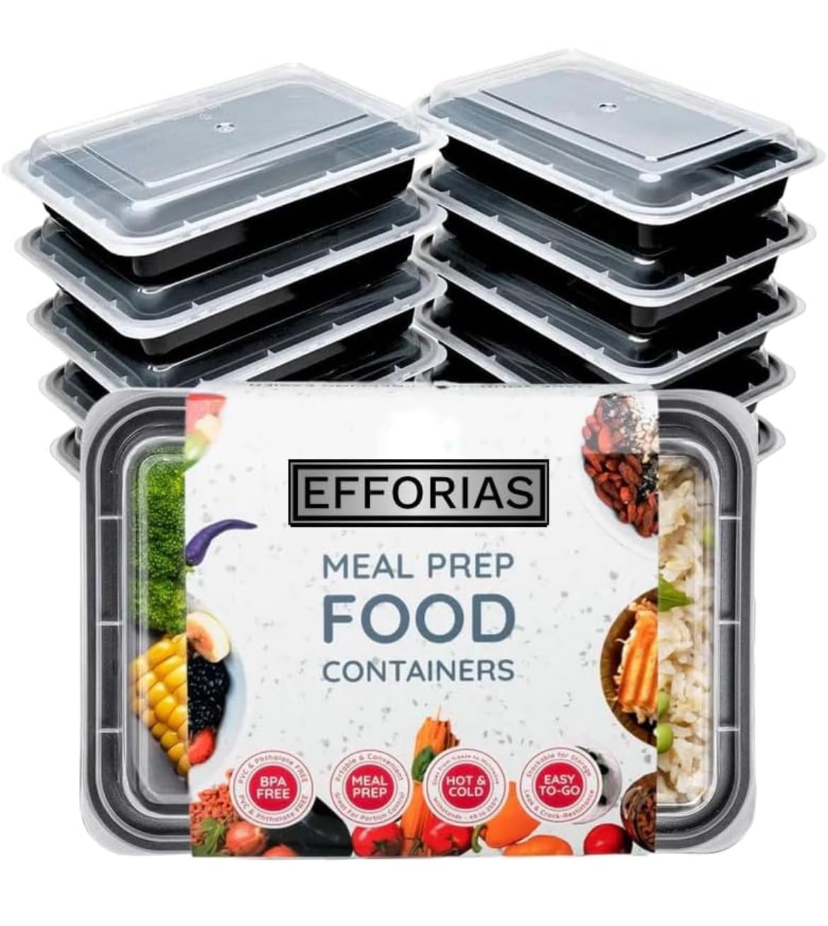 Efforias [20 Pack, 28oz] 1 Compartment Plastic Meal Prep Containers ...