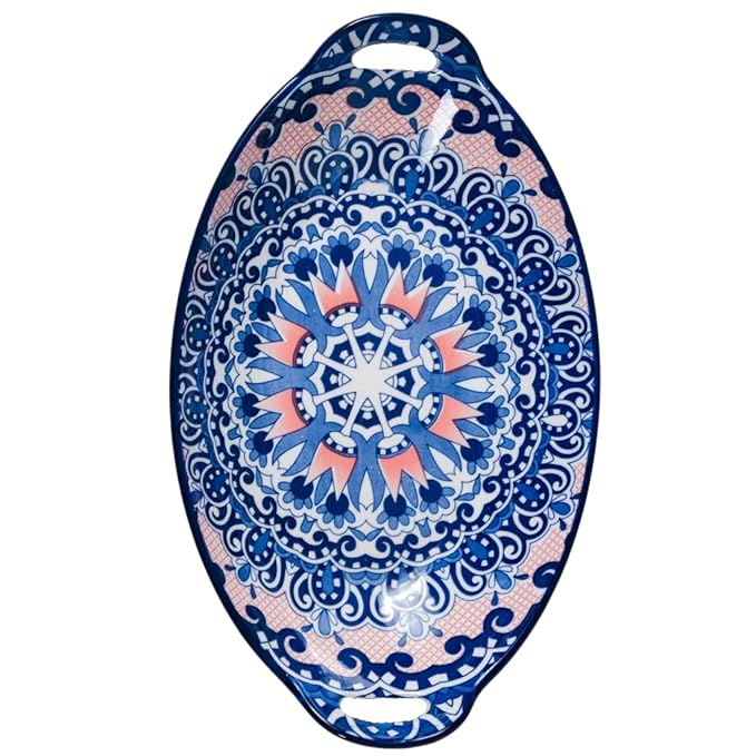 Buy Nestasia Blue Mandala Ceramic Long Dish with Handles for Serving ...