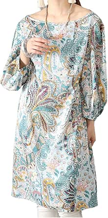 Amazon.co.jp: Gold Japan Women's Tunic Dress, Paisley Pattern, Long ...