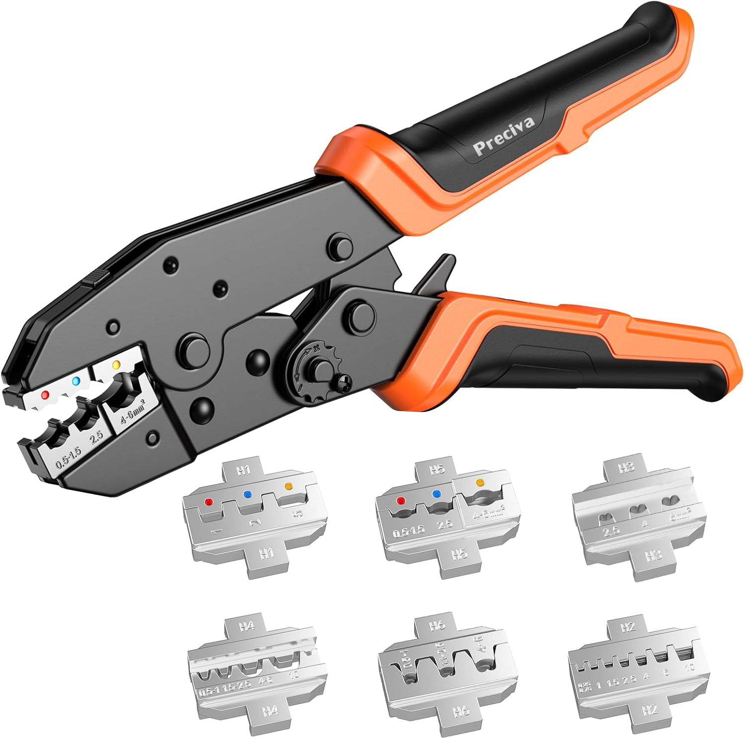 Preciva 6 PCS Crimping Tool Set, Ratcheting Wire Crimper Tool for Heat Shrink,Insulated Nylon ...