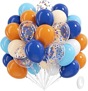 Amazon.com: BAUANOOY Blue and Orange Balloons, 60pcs 12 Inch Orange Blue White Nude Latex ...