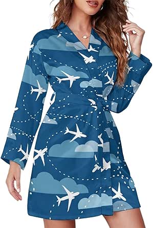 Juiimr Airplane Aircraft Plane Pattern Women Pajama Bathrobe ...
