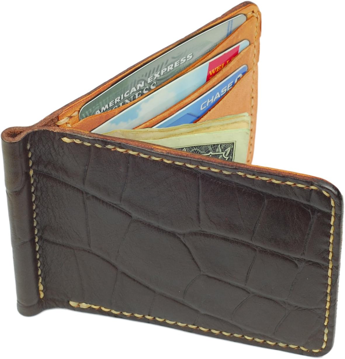 Tom Barrington Leather Money Clip Wallet, Crocodile Grain, Brown/Tan ...