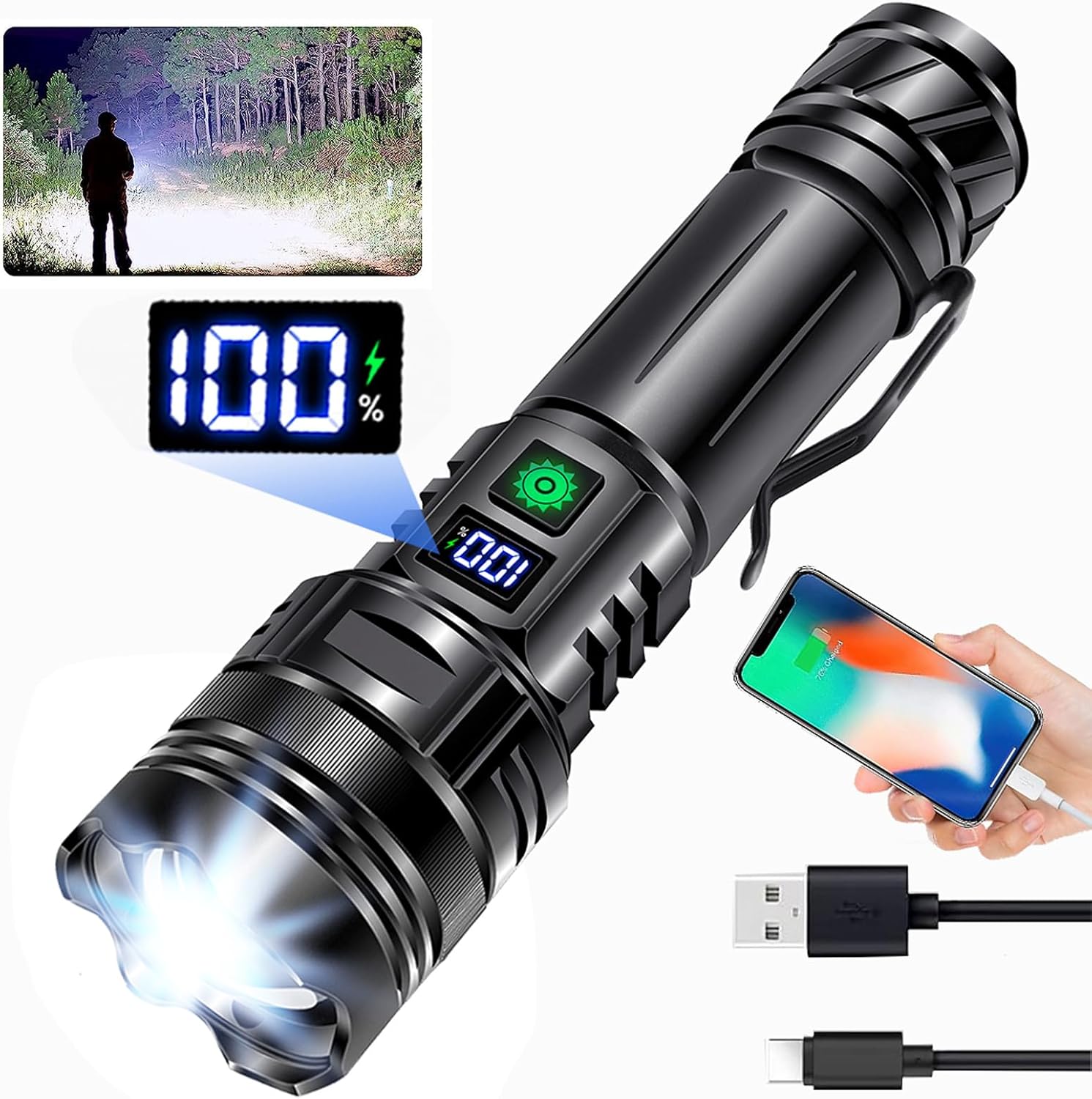 Anyuainiya LED Torch Rechargeable Flashlights High lumens, Super Bright ...