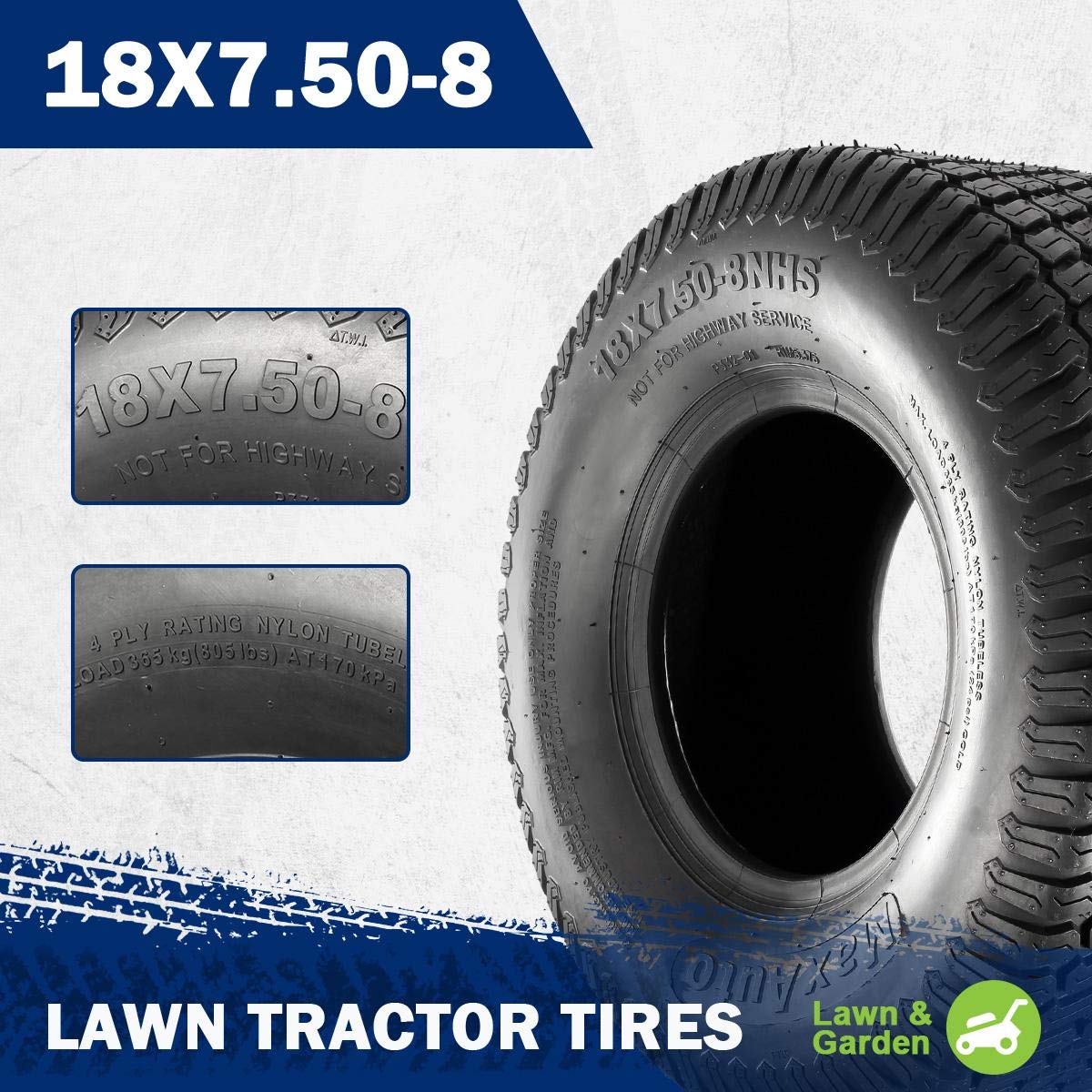Snapklik.com : MaxAuto 18X7.50-8 18x75x8 Turf Saver Lawn Mower Tire 4PR