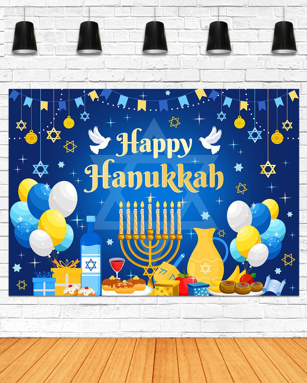 Amazon.com : Mocsicka Hanukkah Photo Backdrop Happy Hanukkah Banner ...