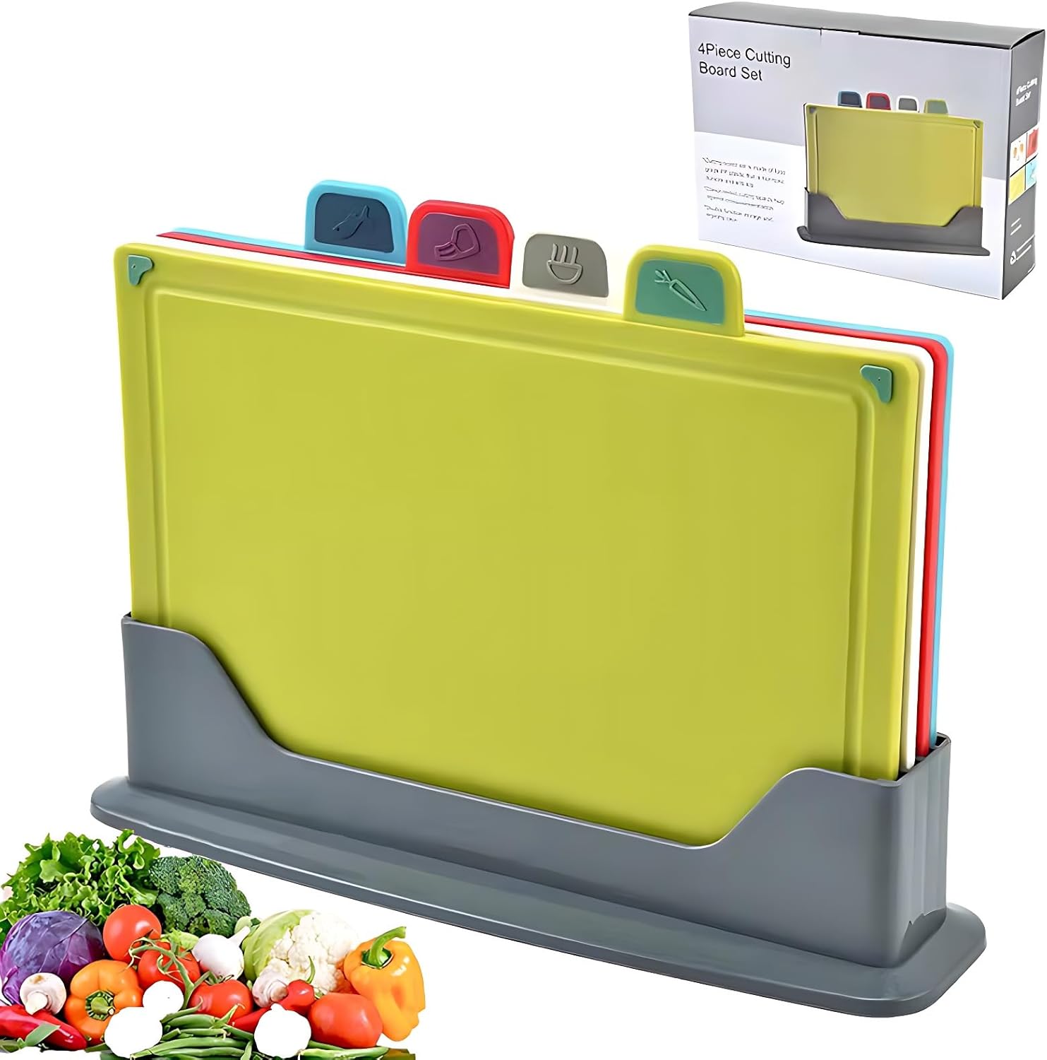 4PCS Plastic Chopping Board Set, Colour Coded Chopping Boards with ...