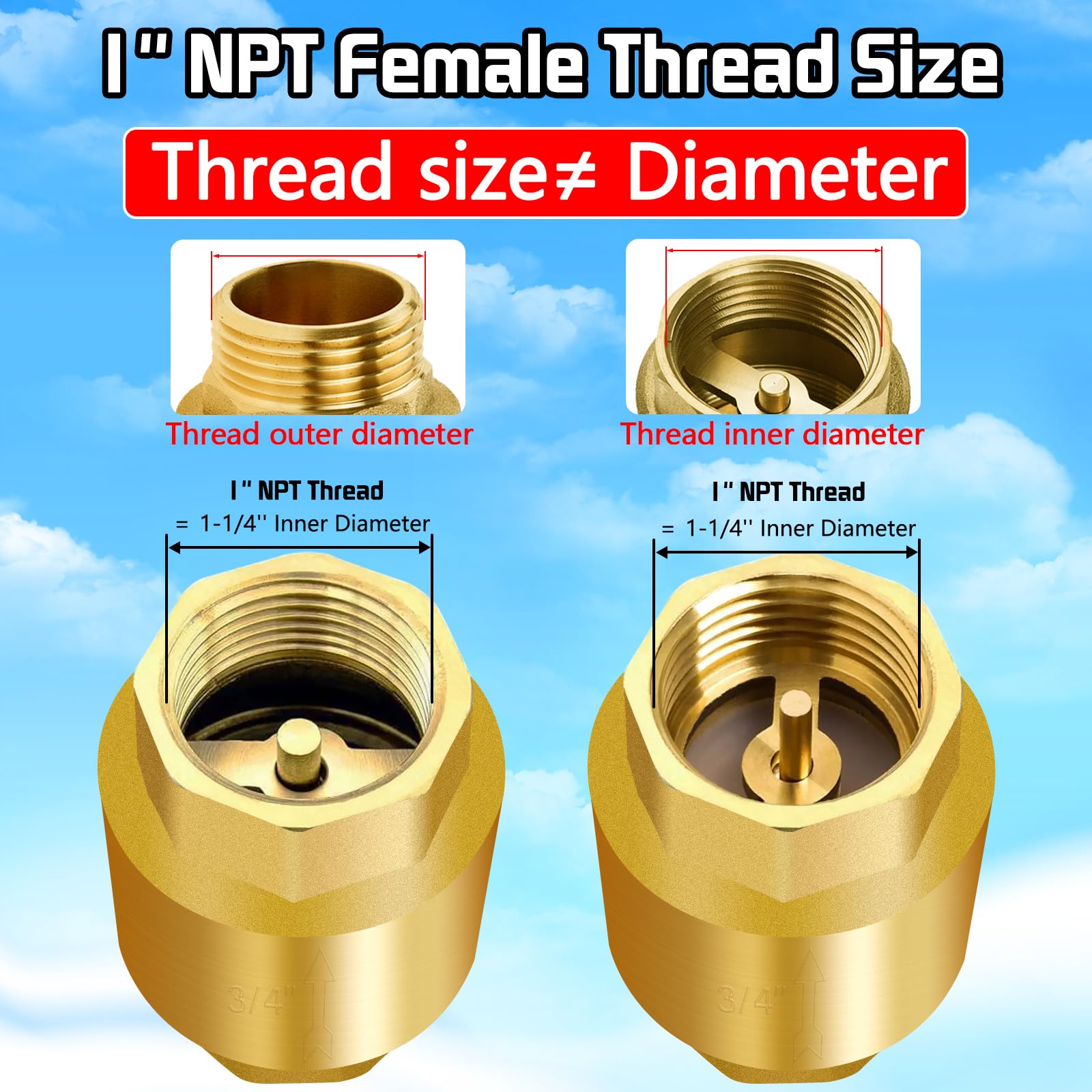 Snapklik.com : 2PCS 1 Inch NPT Female Thread Spring Check Valve, Solid ...