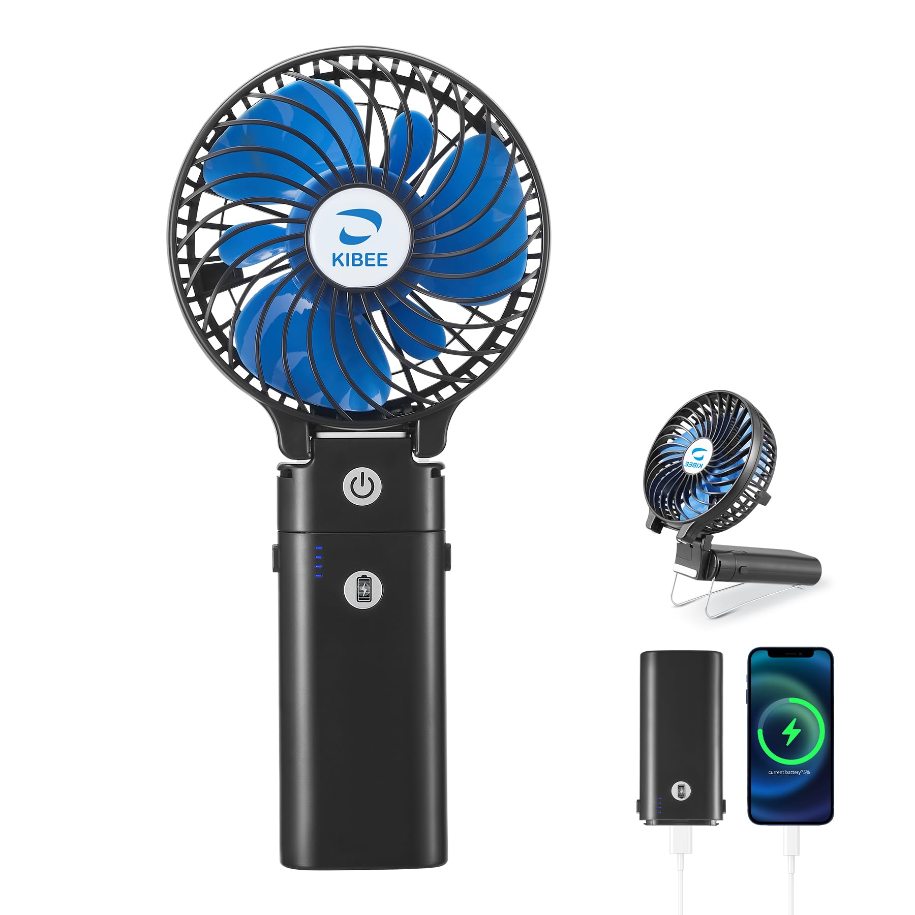 Amazon.com: KIBEE Portable Fan,5200mAh Rechargeable Handheld Fan,180 ...