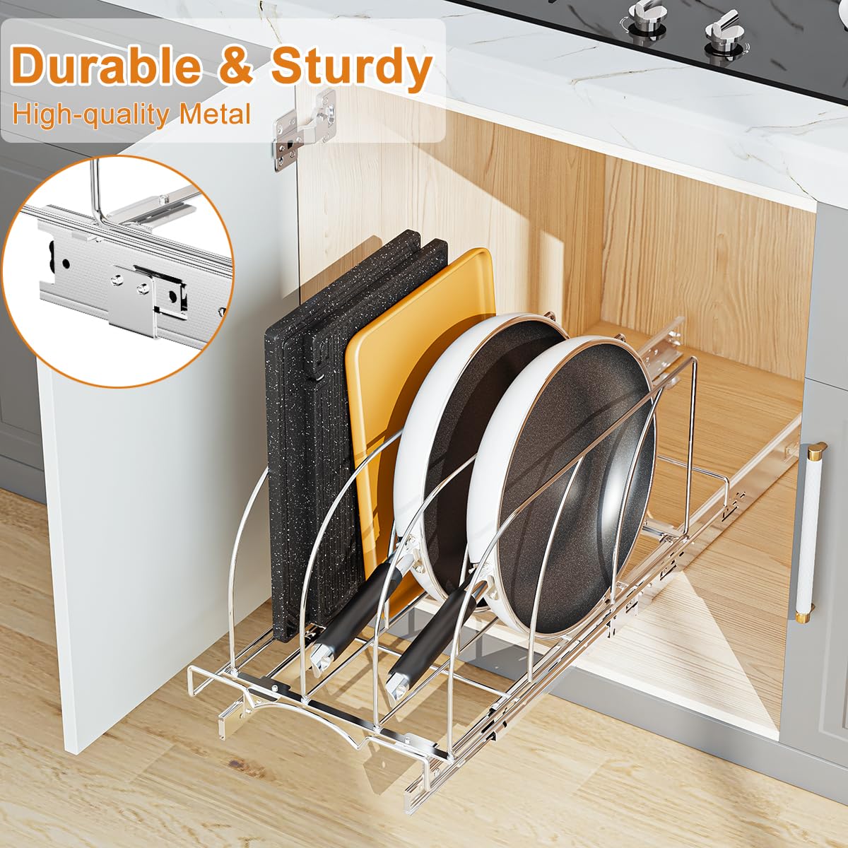 FANHAO Slide Out Cutting Board, Bakeware, and Tray Organizer, Pull Out ...