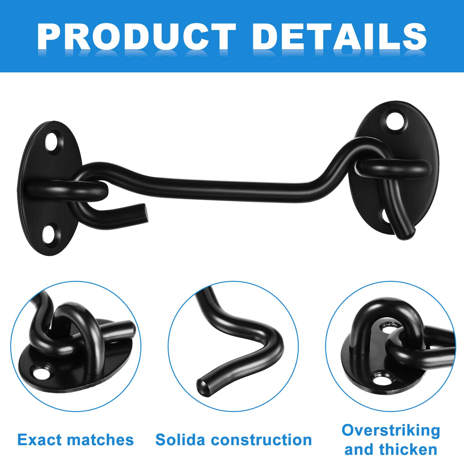 Buy 4 Pieces Barn Door Lock Black 4 Inch Lock Hook Eye Latch Solid Gate ...