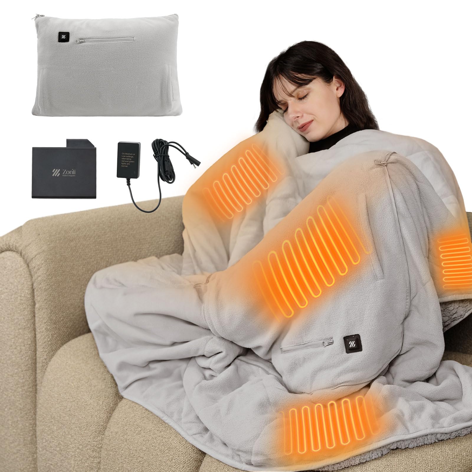 Amazon.com: ZonLi Z-Hug Portable Heated Blanket, Heated Blanket Battery ...