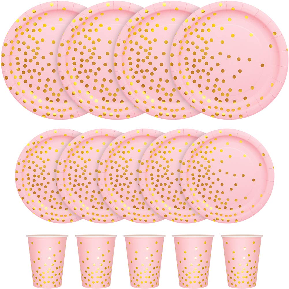 Pink & Gold Party Supplies - 350 PCS Disposable Dinnerware Set - Pink ...