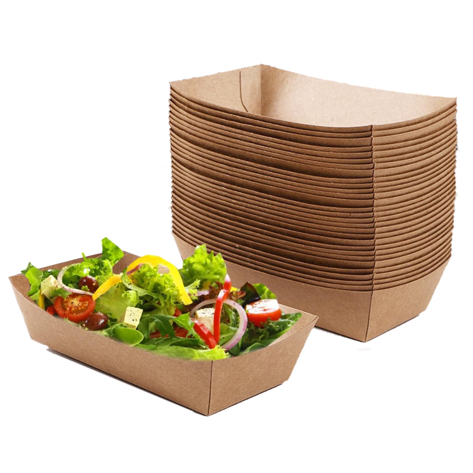 Allbusky 50PCS Disposable Kraft Paper Food Trays, Oil-Proof Paper Food ...