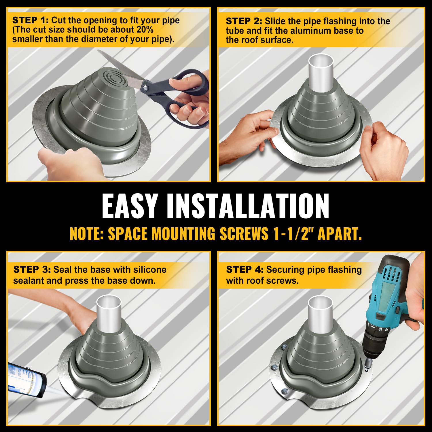 Snapklik.com : #3 Metal Roof Pipe Flashing Boot, Silicone Pipe Flashing ...