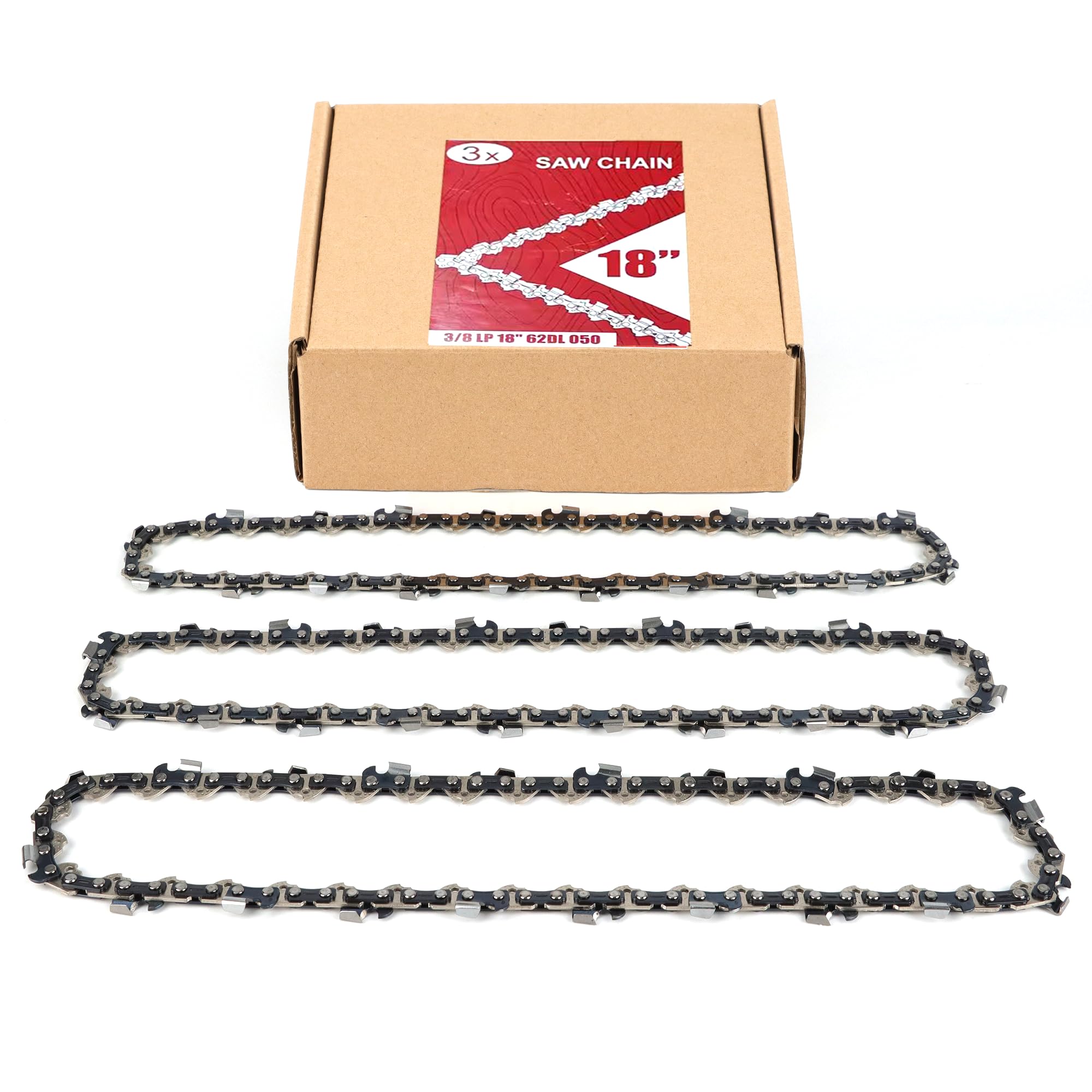 Amazon.com: 3-Pack 18 Inch Chainsaw Chain 62 Drive Links, 3/8" Pitch, 0 ...