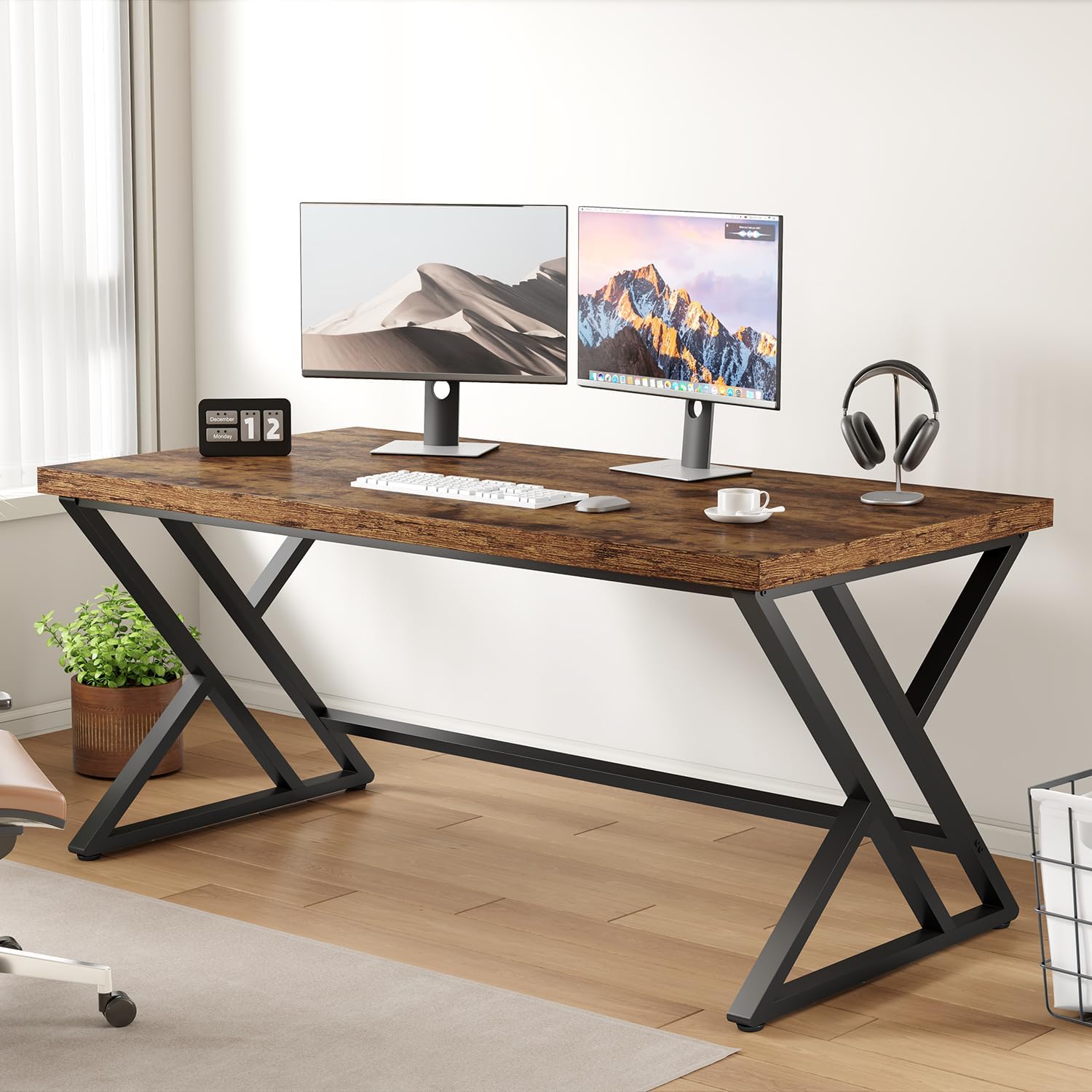 Amazon.com: Tribesigns 55" Wood Executive Desk, Farmhouse Computer Desk ...