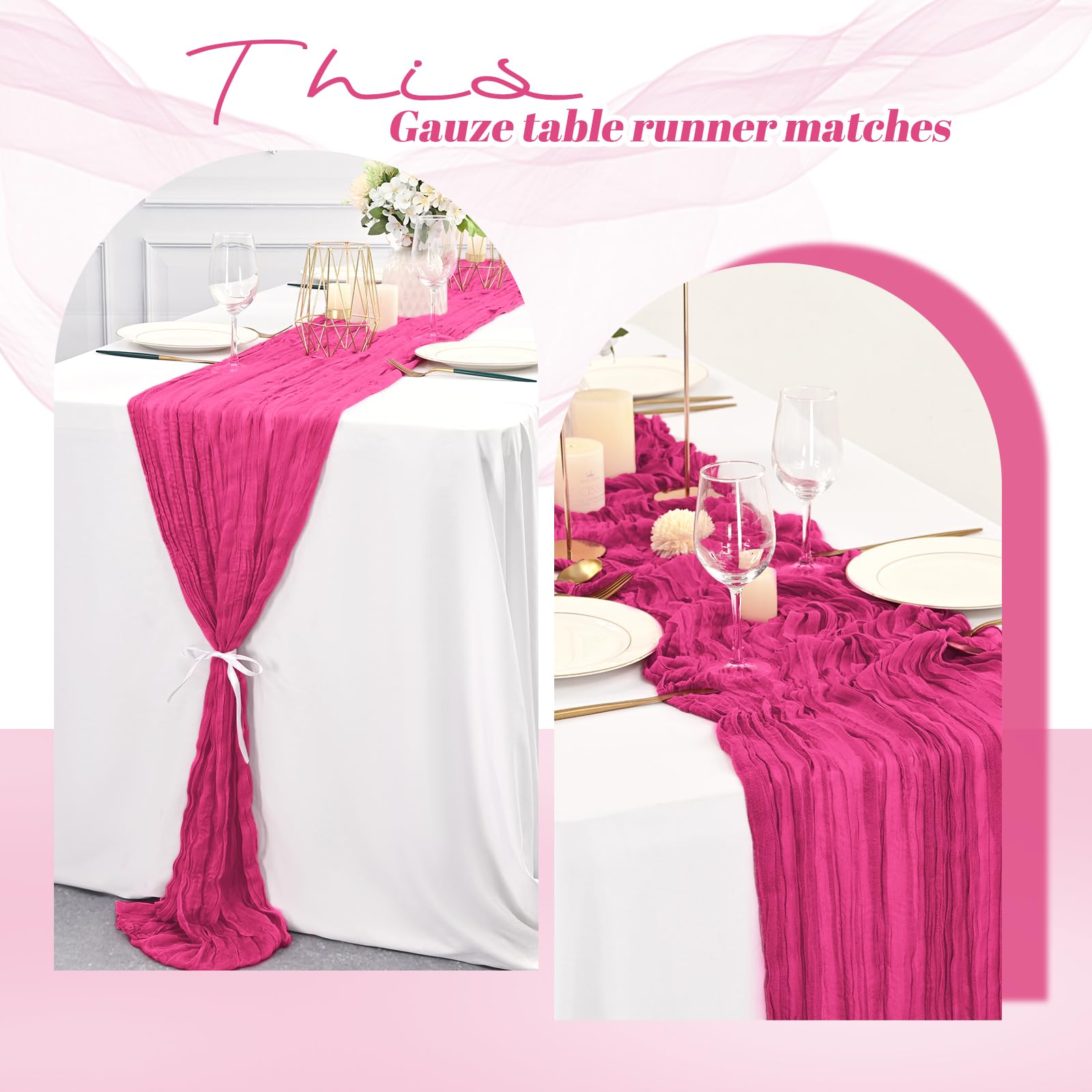 10 Pack Hot Pink Cheesecloth Table Runner, Gauze Table Runner 10FT Long ...