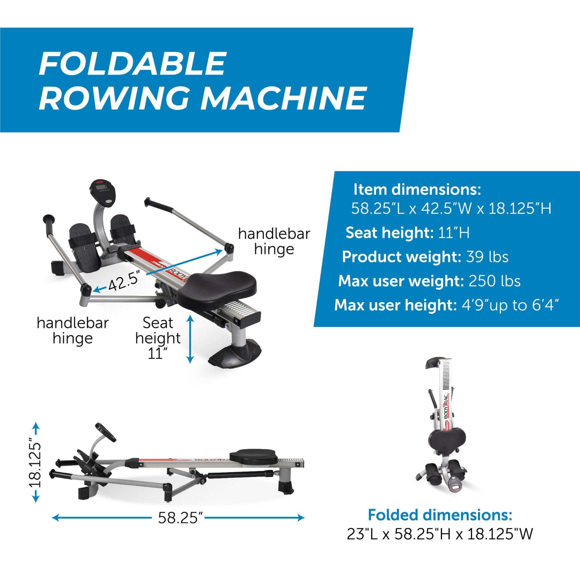 Stamina BodyTrac Glider Hydraulic Rowing Machine with Smart Workout App ...