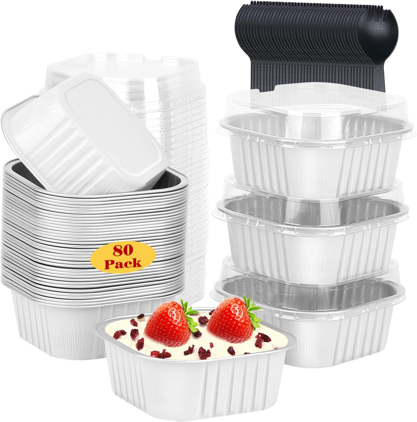 Amazon.com: 5oz/80pack Mini Cake Pans with Lids,LNYZQUS Foil Cupcake ...