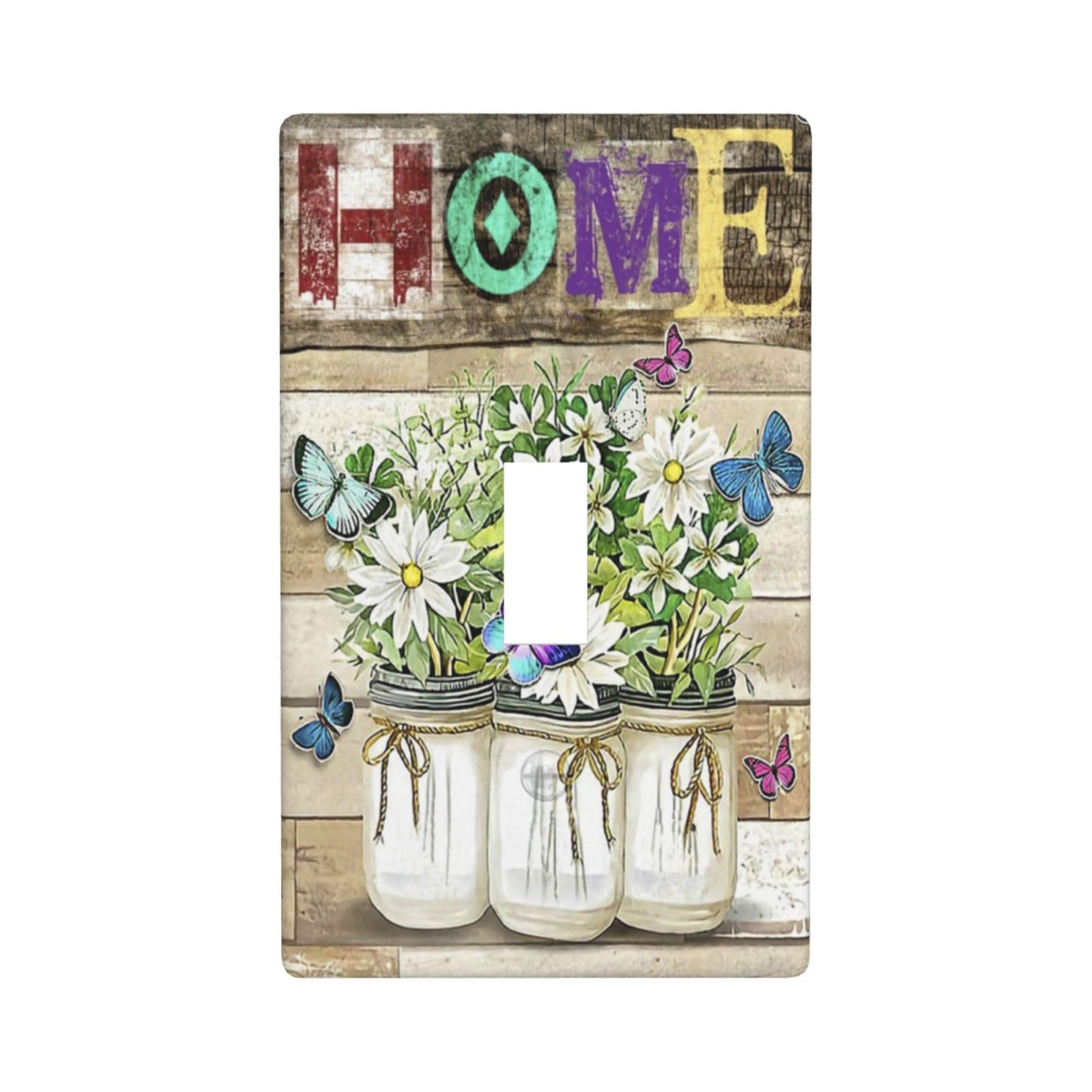Farmhouse Flower Butterfly Wood Single Toggle Light Switch Plates ...