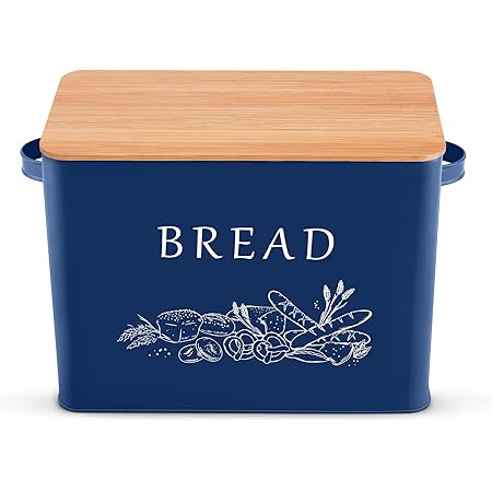 Amazon.com: P&P CHEF Navy Blue Bread Box for Kitchen Counter, Metal ...