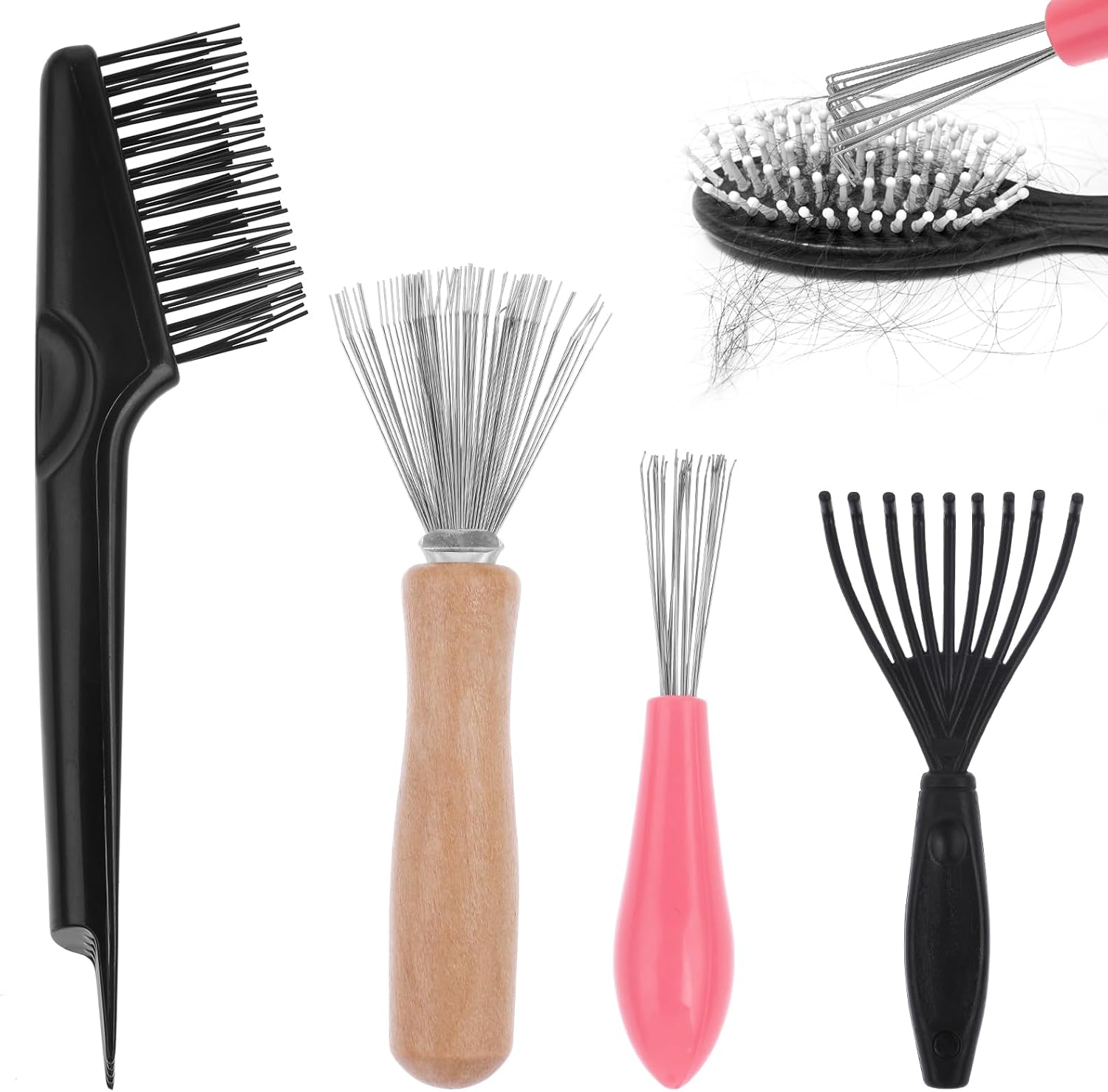 4 Pieces Hair Brush Cleaning Tool Hair Brush Cleaner Rake Comb Cleaning ...