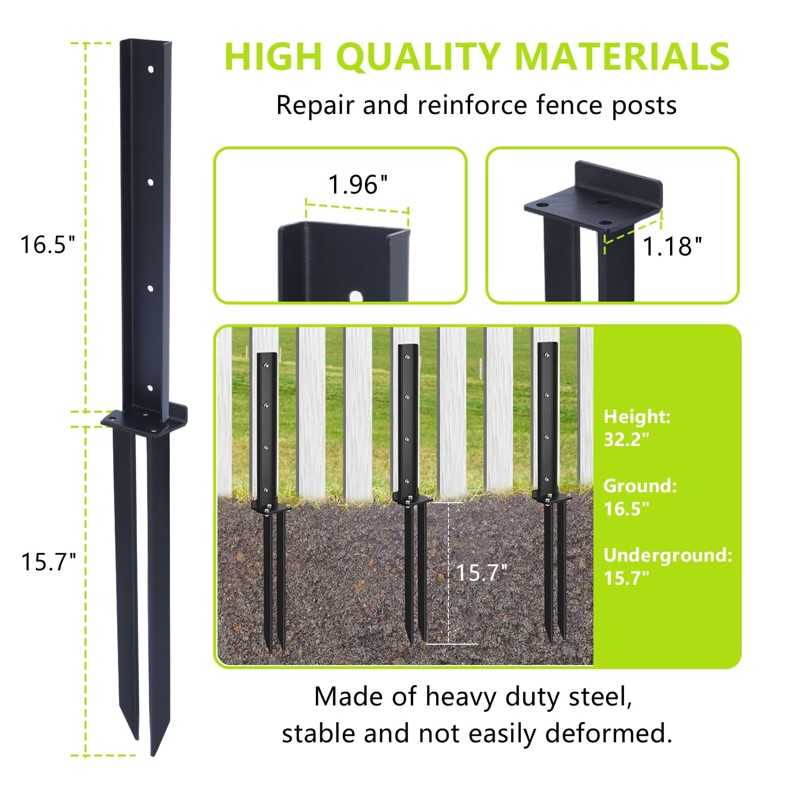 Snapklik.com : Tonchean 4pcs 32 Inch Thicker Fence Post Repair Anchor Kit