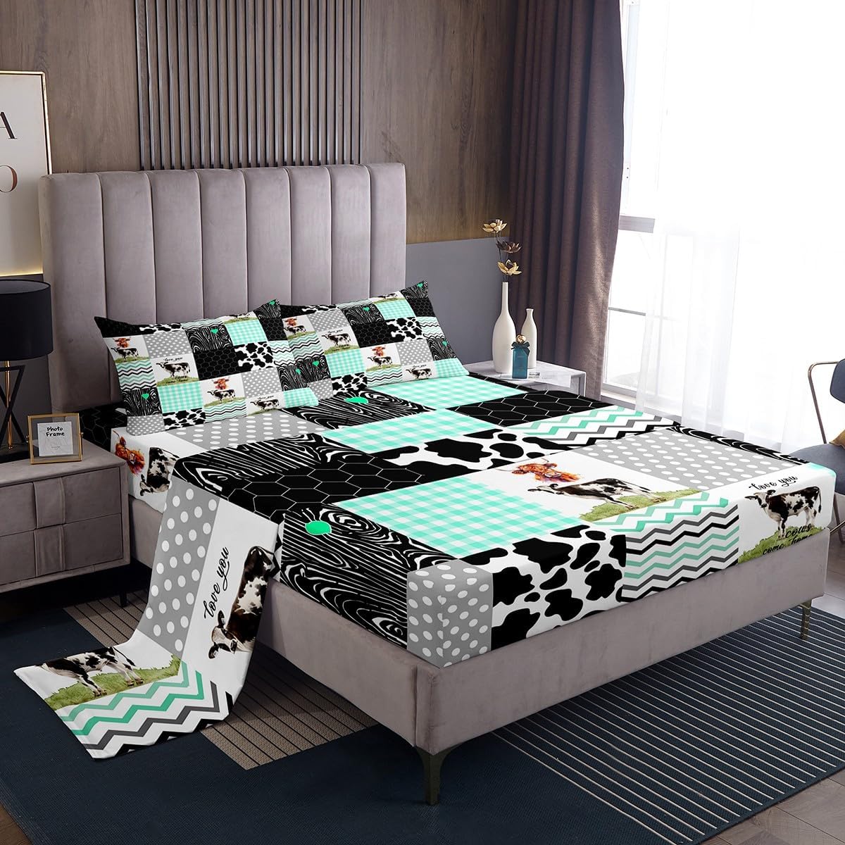 Amazon.com: Erosebridal Cute Cow Print Bed Sheets Full Size Kawaii ...