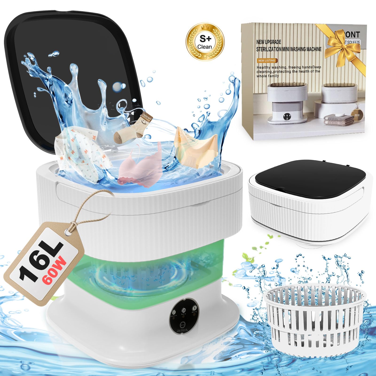 Amazon.com: Mini Portable Washing Machine Small - 16L 60W Portable Mini ...