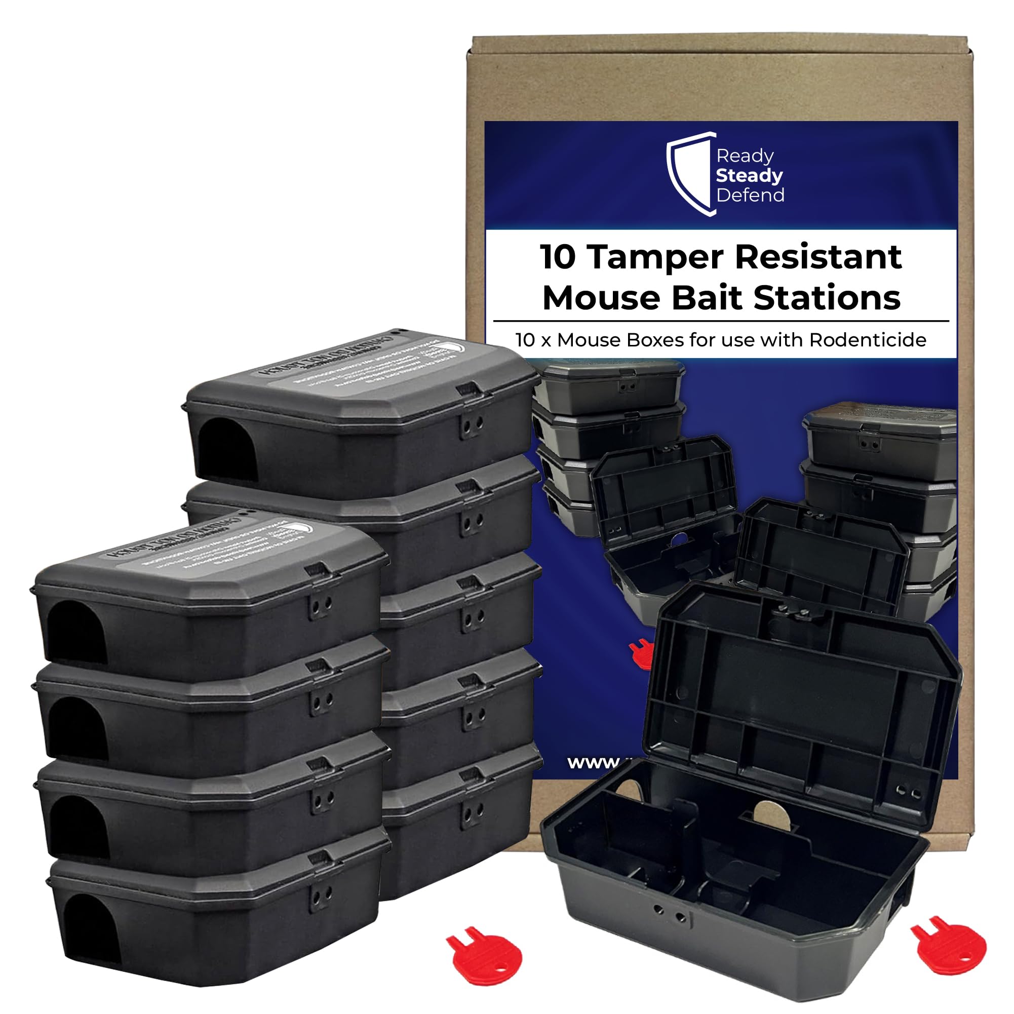Empty Mouse Boxes Pack of 10, Durable Plastic Mouse Bait Box for Rodent ...