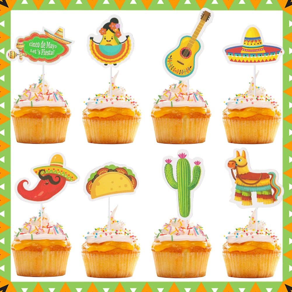 Amazon.com: Hying 40PCS Mexican Fiesta Cupcake Toppers for Girl Kids ...