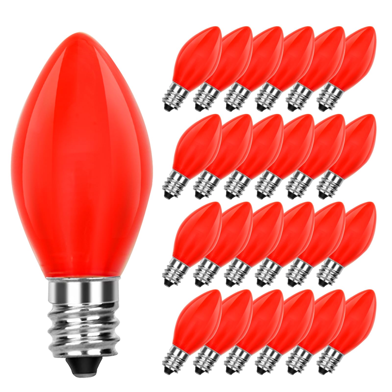 25 Pack C7 Red Replacement Bulbs, Christmas Light Bulbs Vintage Ceramic ...