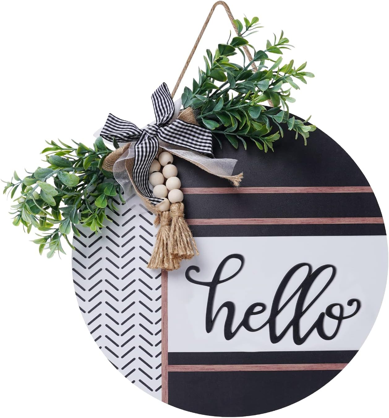 Amazon.com: Wood Round Hello Welcome Wreath Sign Hanging Decoration ...
