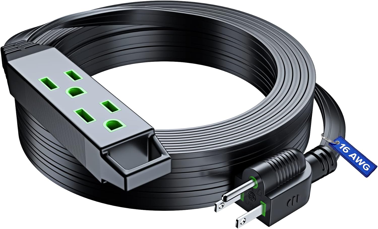 Amazon.com: Maximm 25ft Extension Cord, 16 Gauge, Space-Saving Flat ...