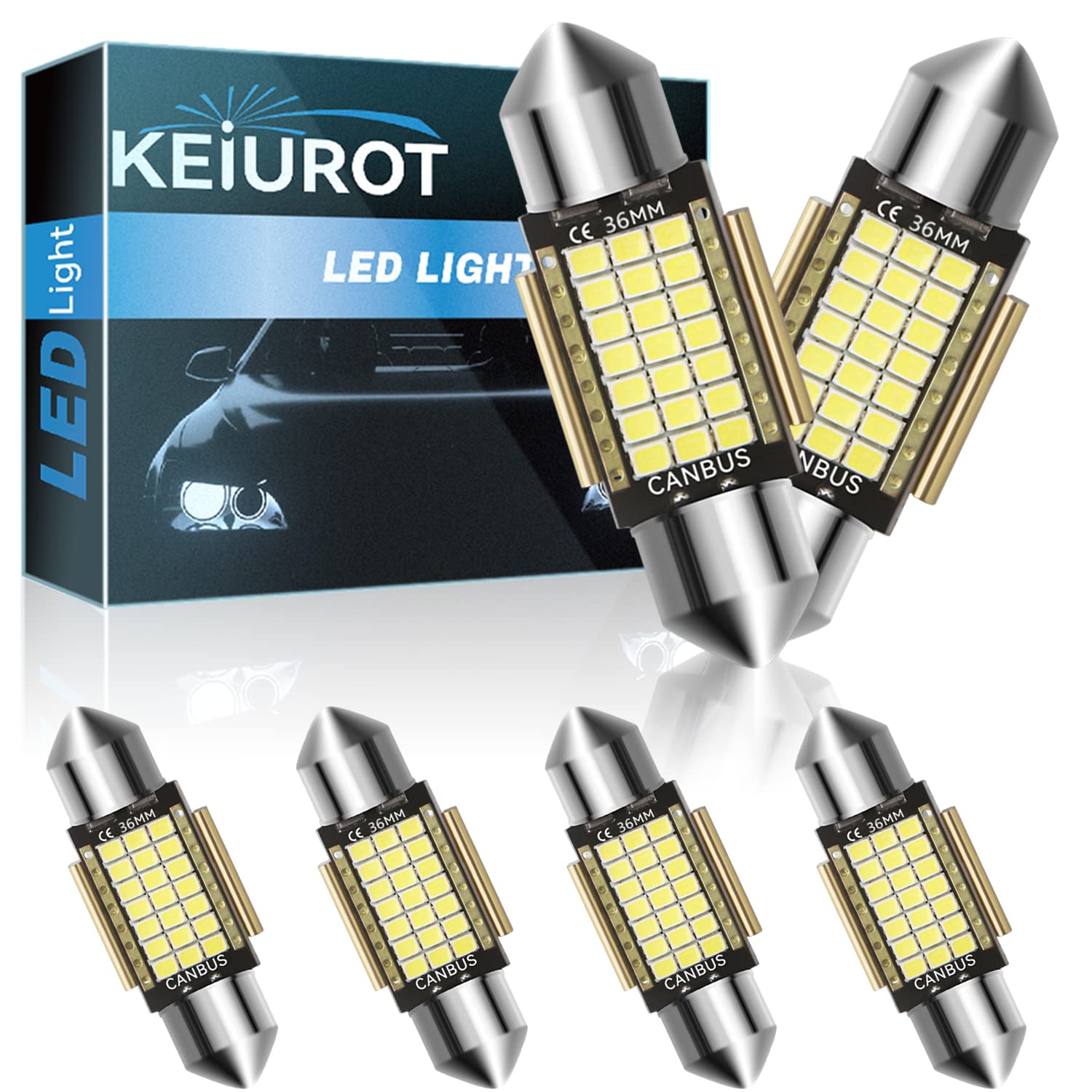 Keiurot 36mm LED Festoon bulbs, C5W LED Bulb, 6PCS Canbus Error Free ...