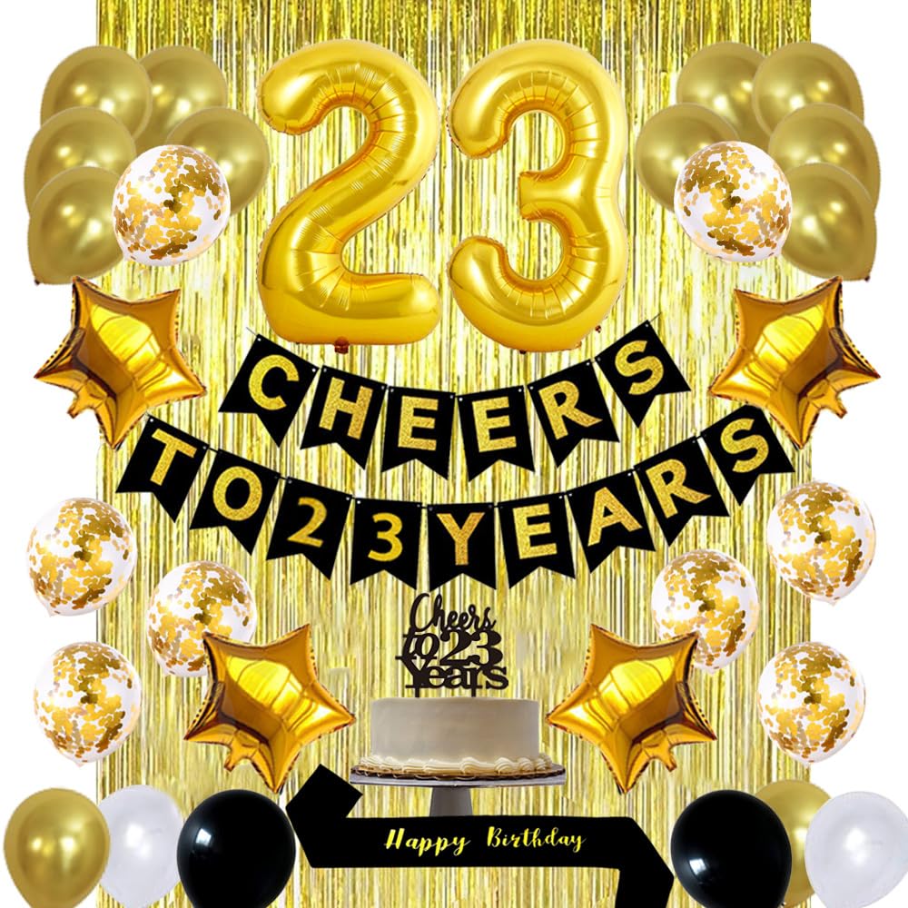 Buy Gold 23rd Birthday Decorations kit, Cheers To 23 Years Banner ...