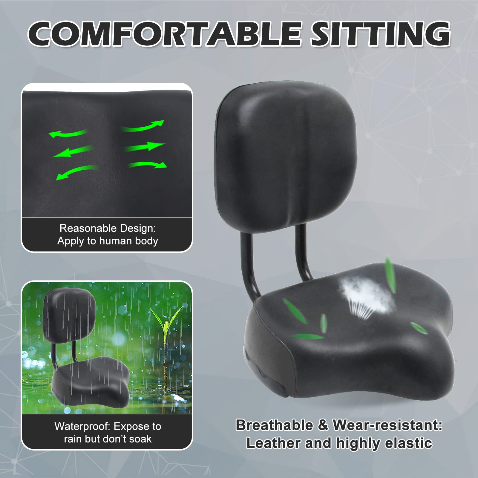 MOONCOOL Backrest Saddle Bike Seat with Backrest, 11.5" x 9.5" Bicycle ...