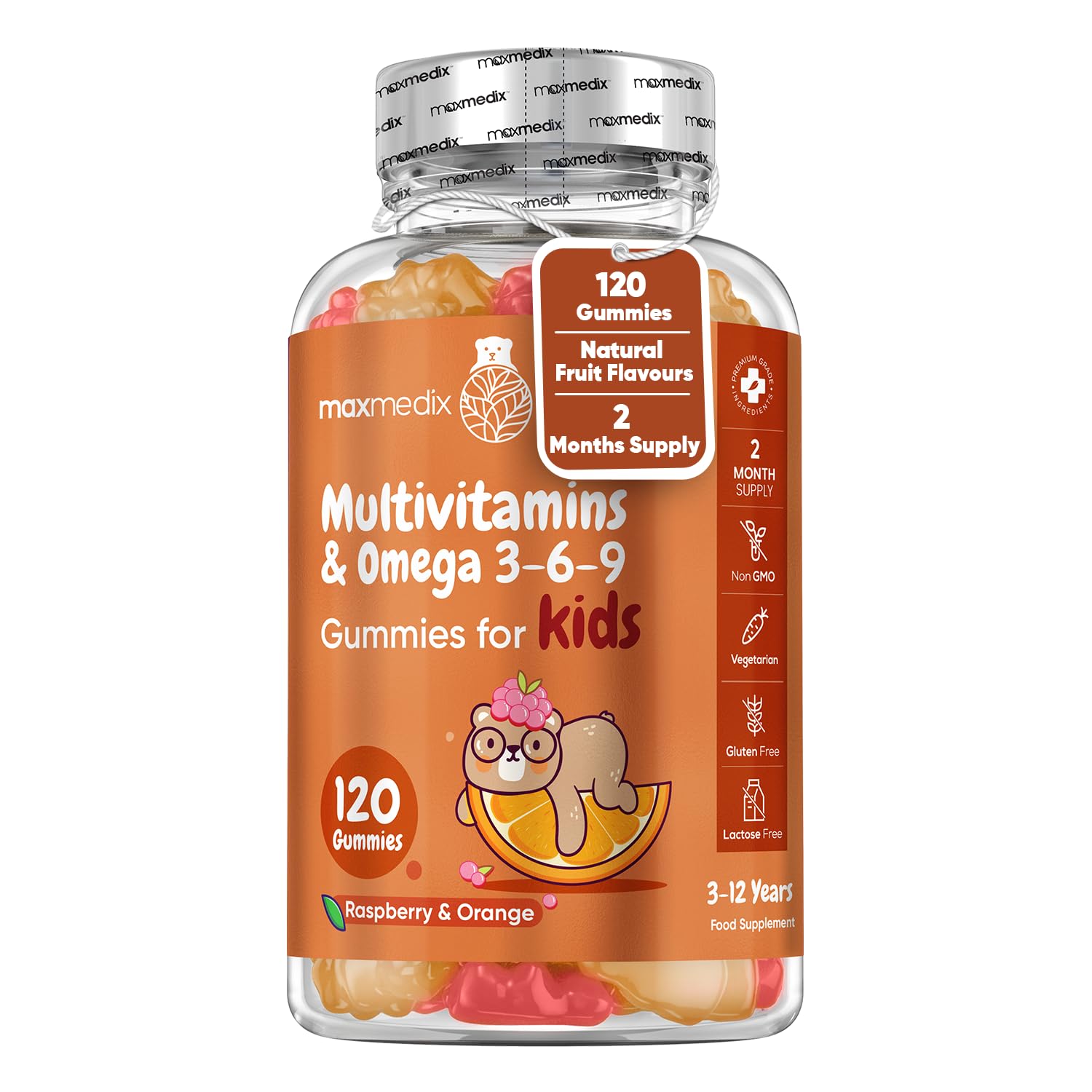 Multivitamin for Kids - 120 Natural Raspberry & Orange Flavour Chewable ...