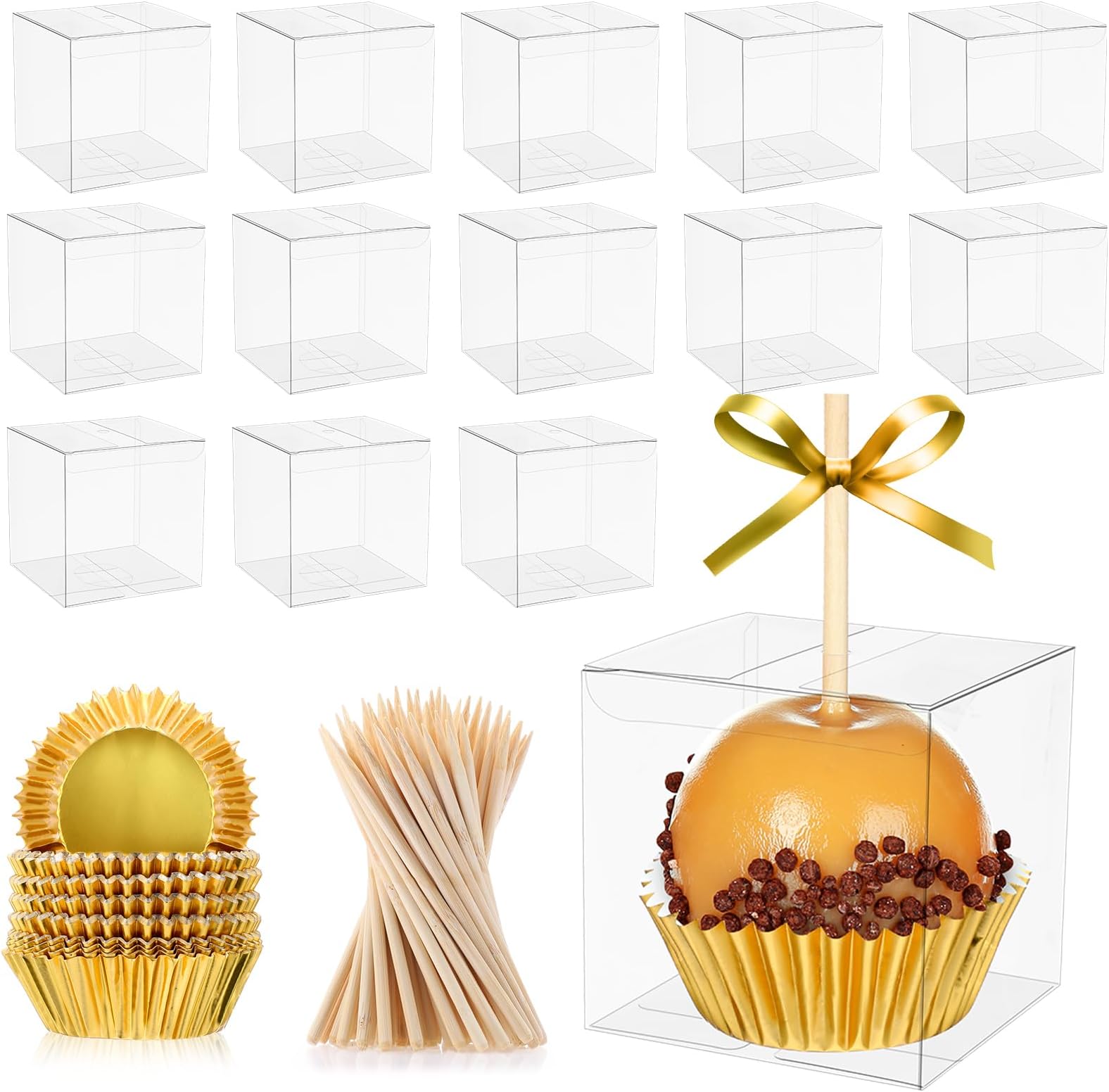 Amazon.com: 100 Pcs Clear Candy Apple Boxes with Hole Top and 100 ...