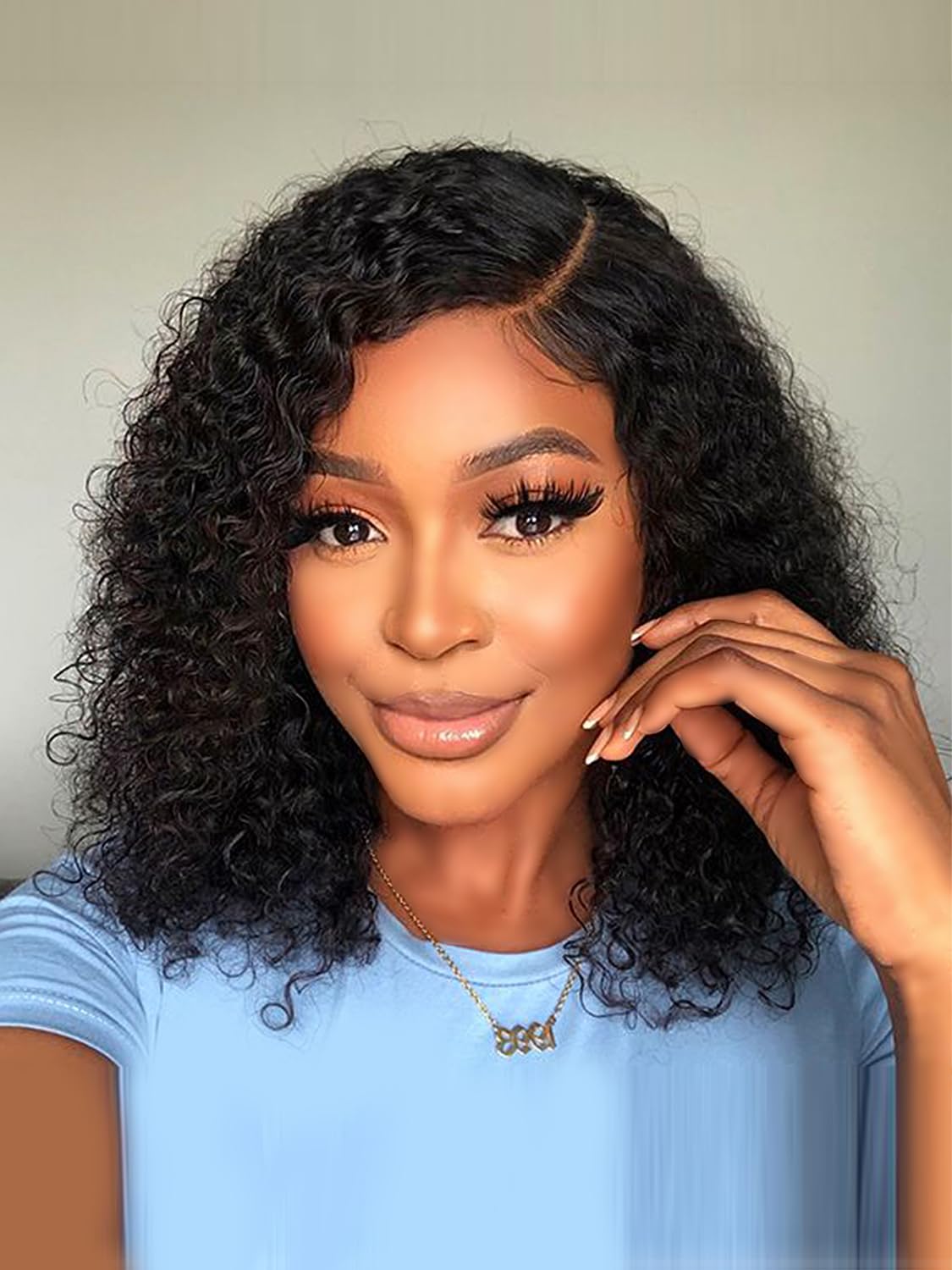 Amazon.com : Enguer Curly Bob Wig Human Hair 200% Density HD Kinky ...