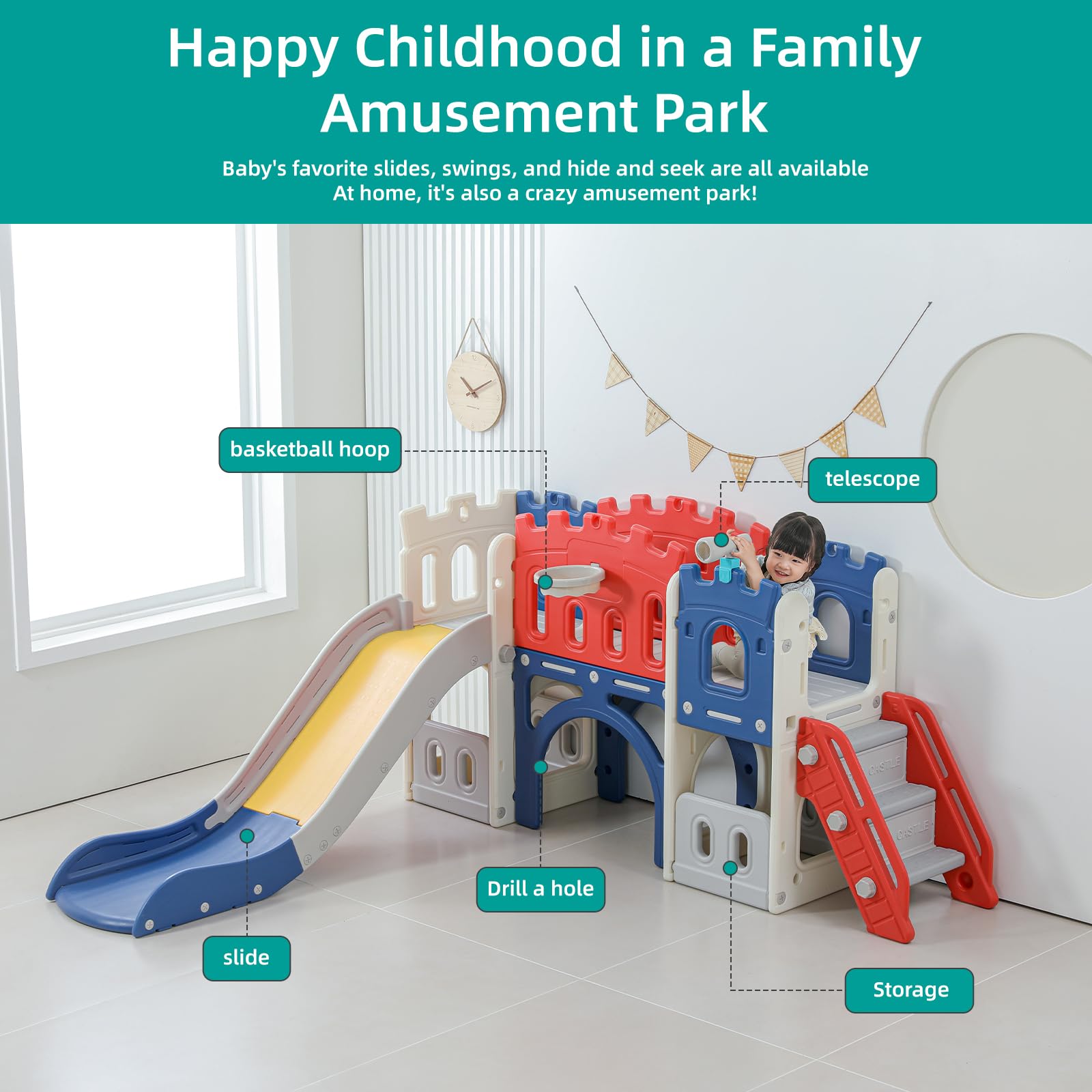 Snapklik.com : 8 In 1 Toddler Slide, Castle-Themed Indoor Outdoor ...