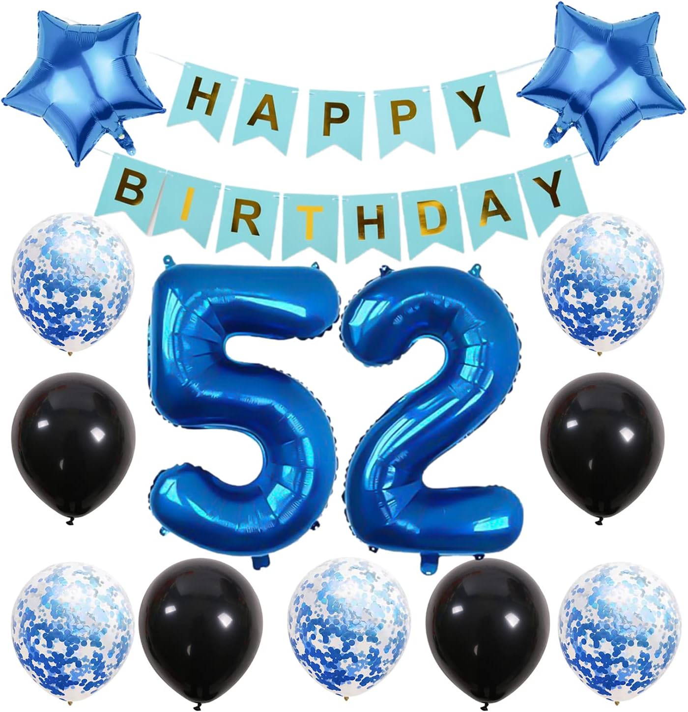Amazon.com: Chaungfu52 Birthday Party Supplies Blue Number 52 Foil ...