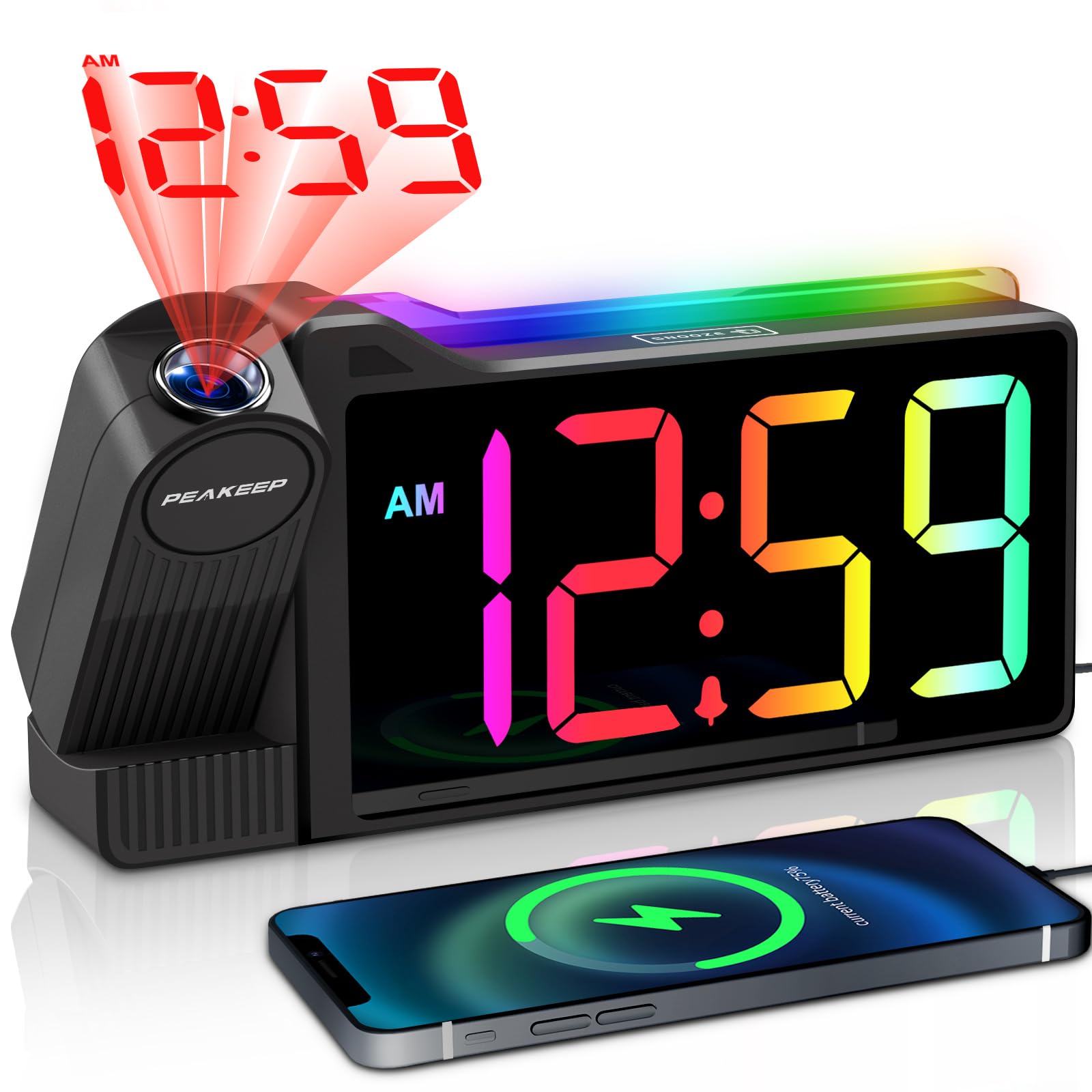 Amazon.com: Peakeep Projection Alarm Clock for Bedroom Ceiling, Super ...