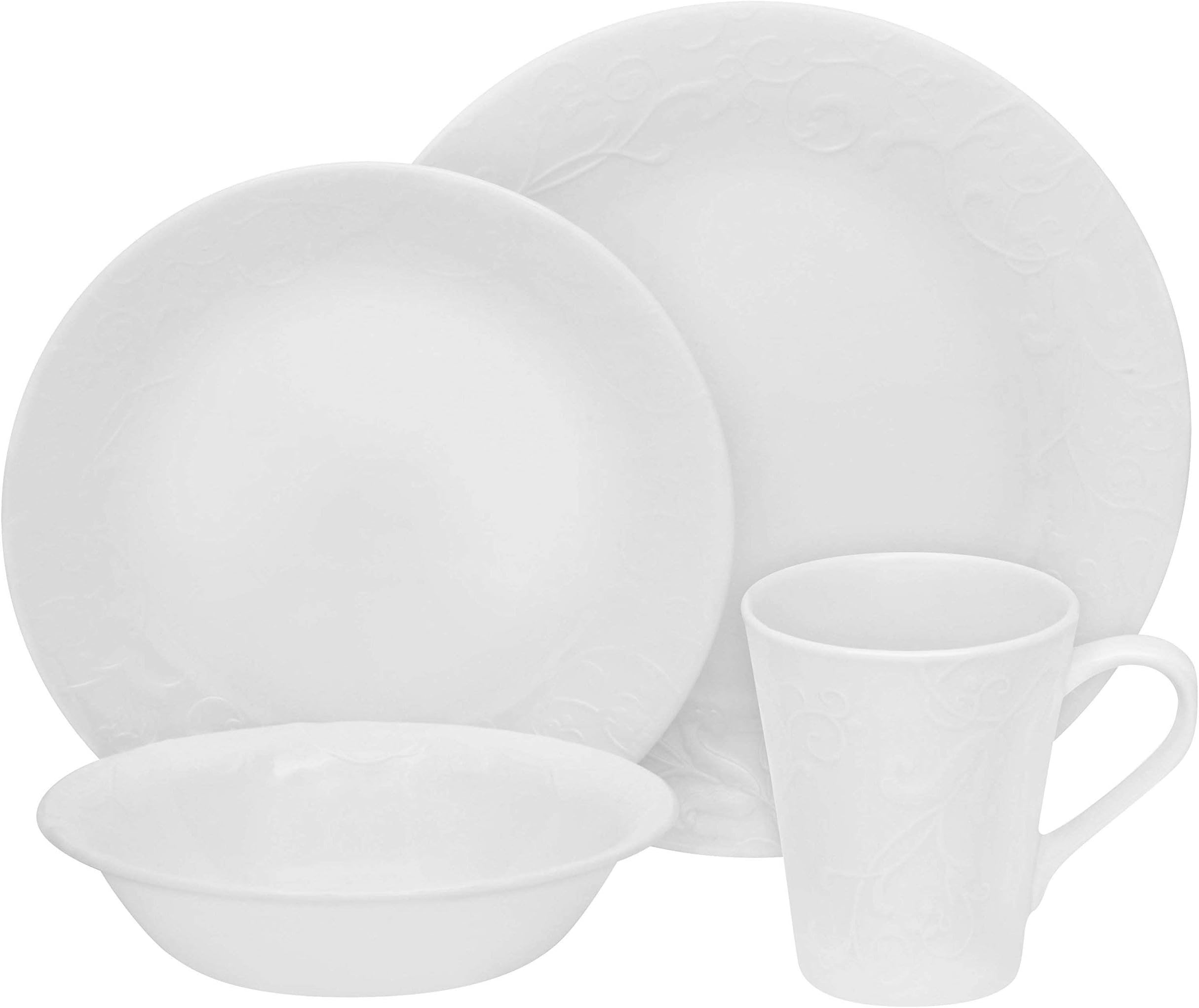 Amazon.com: Corelle Embossed Bella Faenza 16-Pc Dinnerware Set, White ...