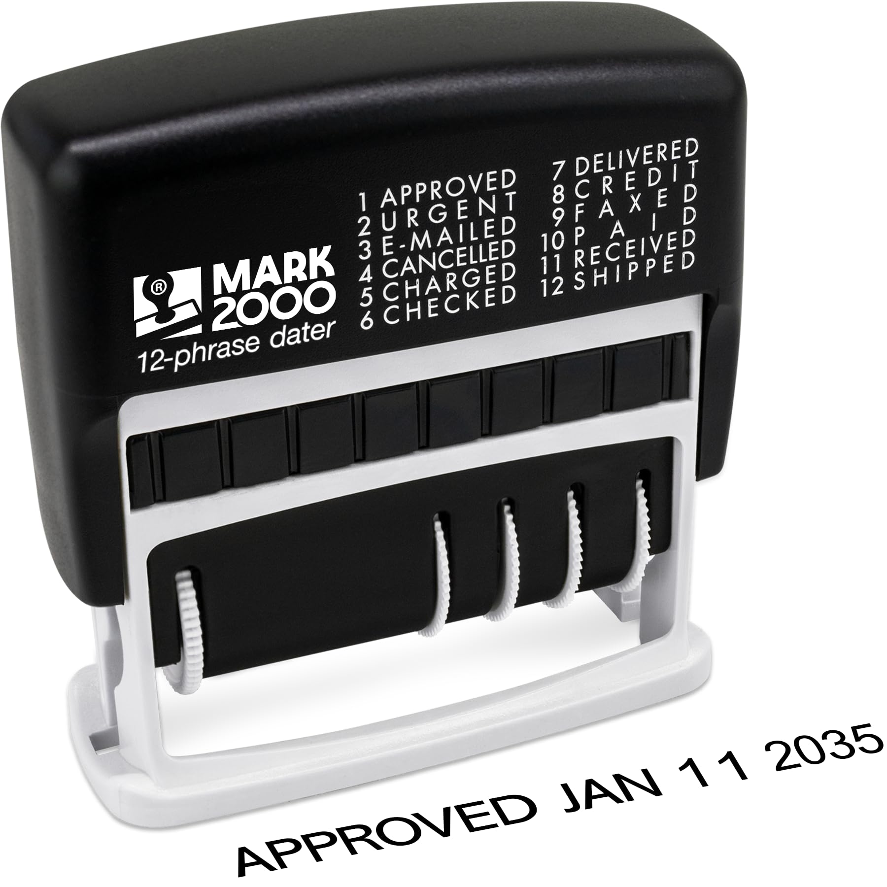 Amazon.com : Mark 2000 12-Phrase Dater - Date & Phrase Self-Inking Stamp - Black Ink : Office ...