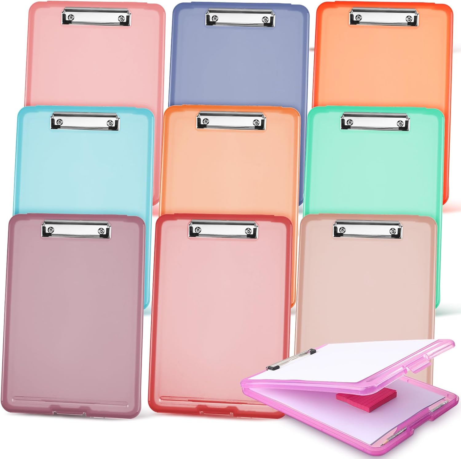 Amazon.com : SATINIOR 10 Pcs Plastic Translucent Clipboard with Storage ...