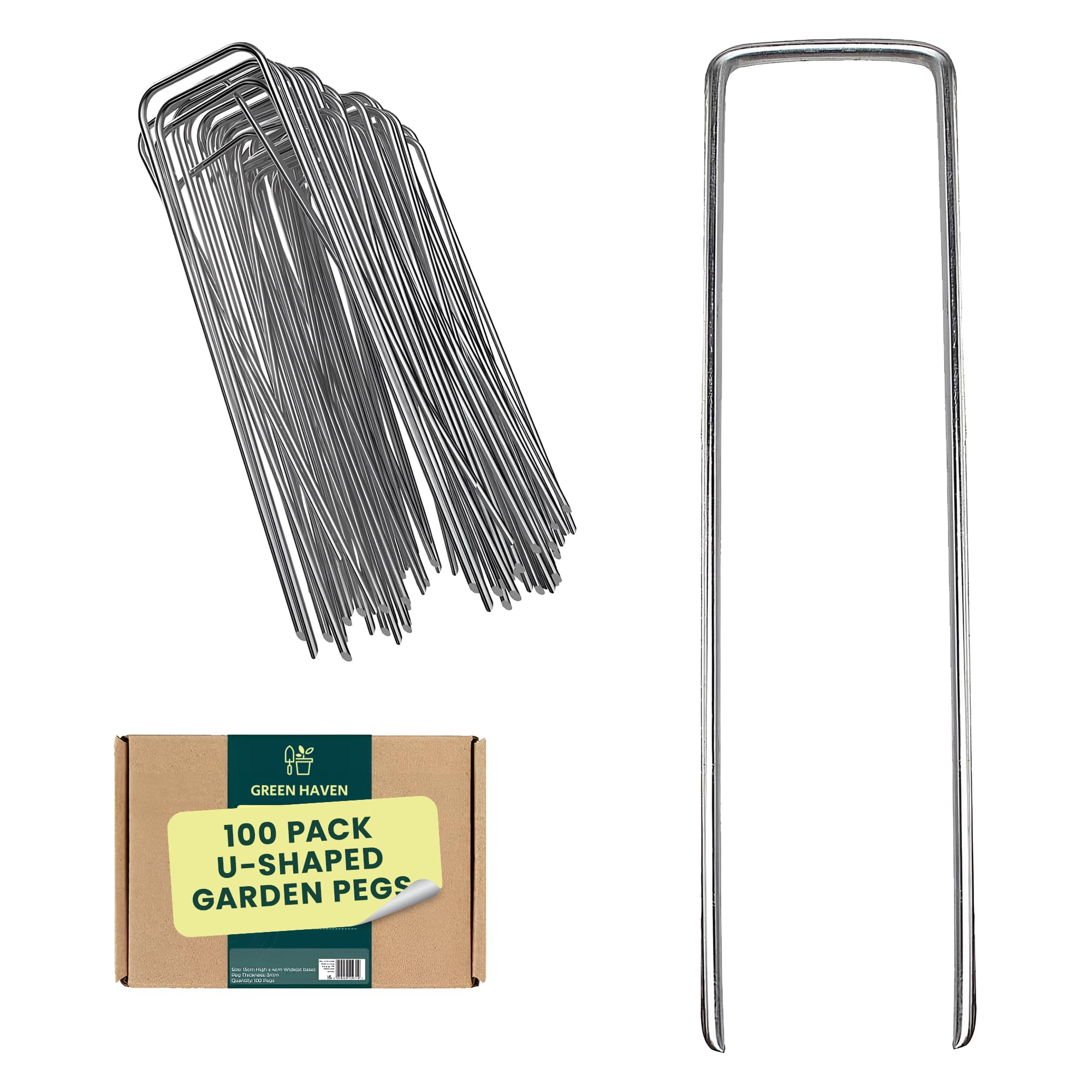 Green Haven 100 Pack U-Shaped Galvanised Metal Garden Pegs for Netting ...