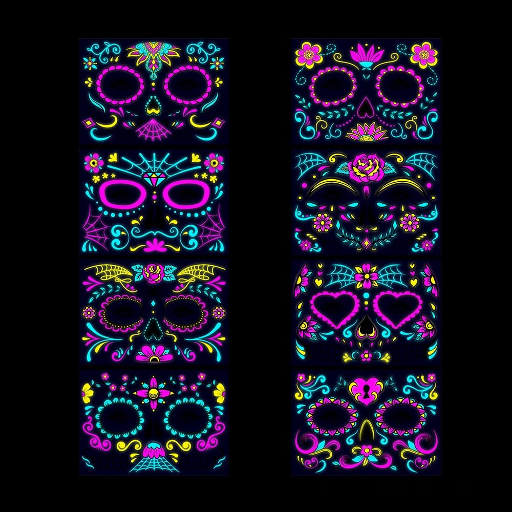Buy MAYCREATE® 8-Sheet UV Glow Neon Face Tattoo Sticker Temporary ...